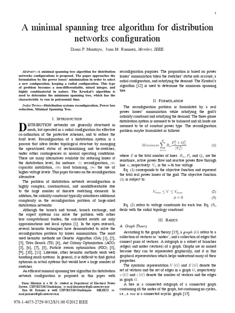 A Minimal Spanning Tree Algorithm For Distribution Networks ...