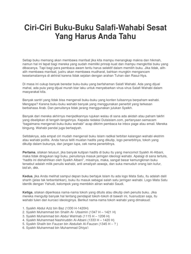 Ciri Buku Salafi-Wahabi yang Sesat | PDF | Agama & Spiritualitas