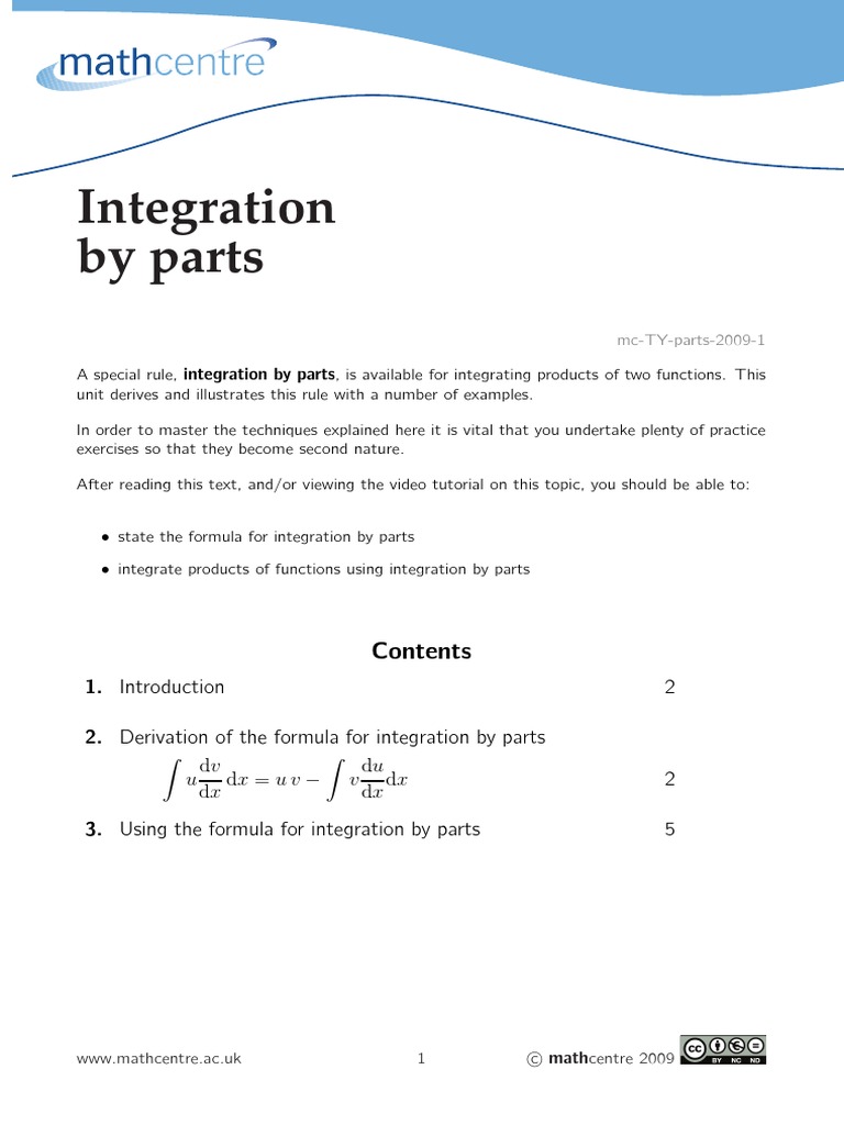 Integration by Parts: A Derivation of the Formula and Examples of Its Application | PDF ...