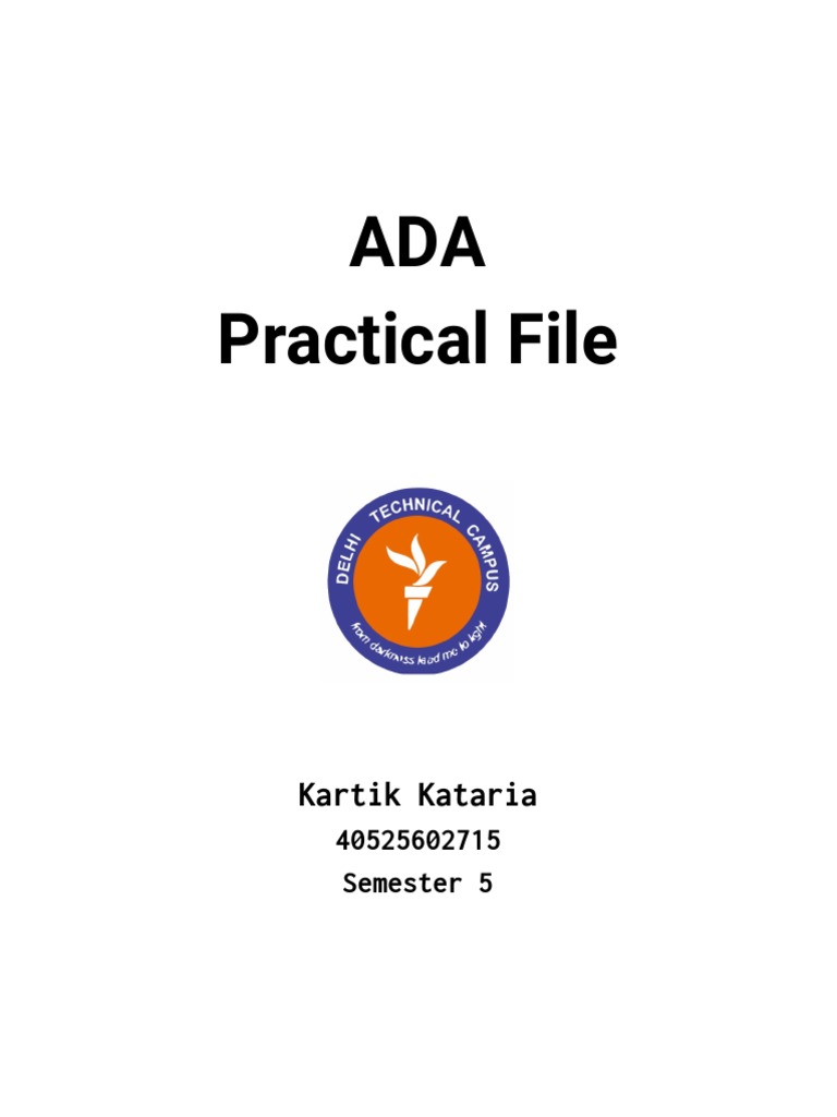 ADA Practical File: Kartik Kataria | PDF | Graph Theory | Algorithms