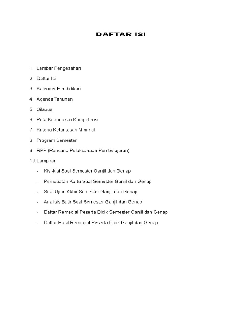 Daftar Isi Perangkat Pembelajaran | PDF