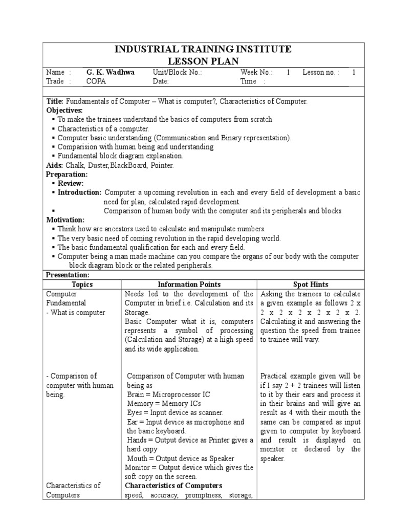 06 Final Copa Lesson Plan | PDF | Computer Data Storage | Mainframe Computer