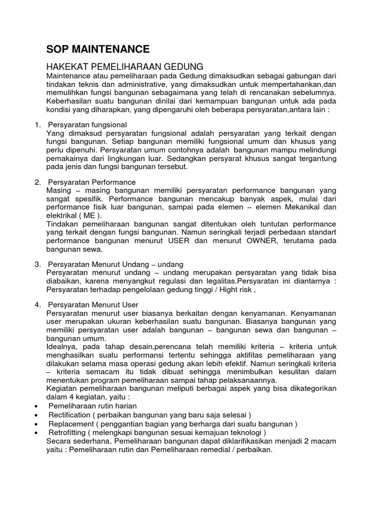 Sop Maintenance | PDF