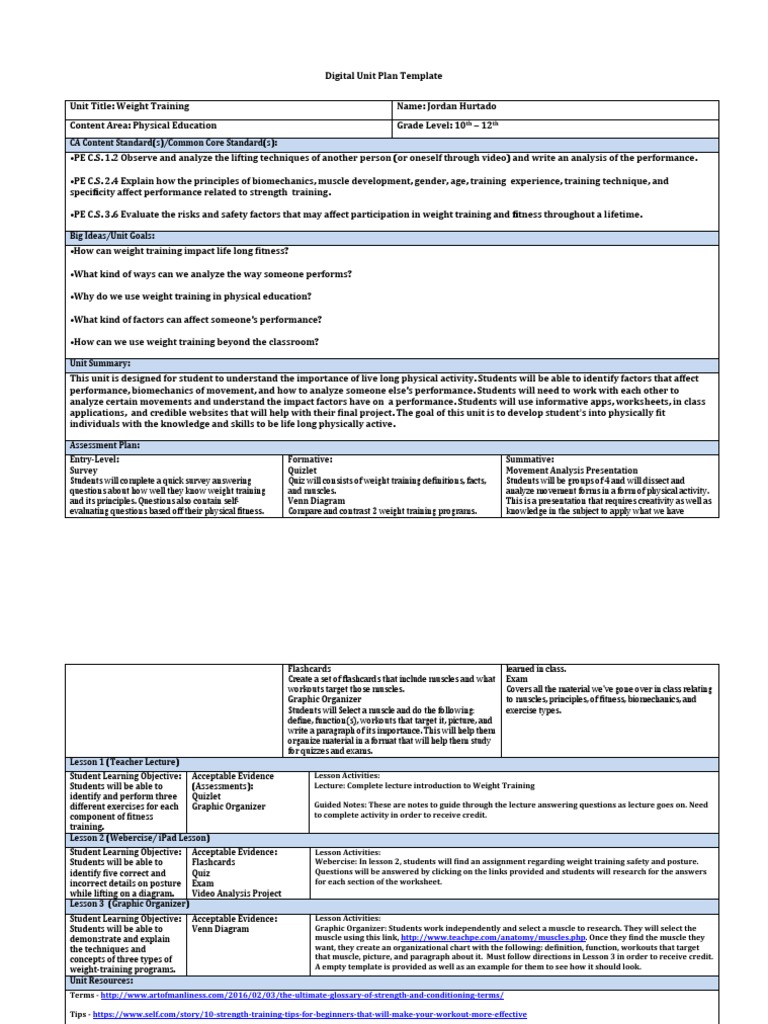 Digital Unit Plan | PDF | Weight Training | Lecture