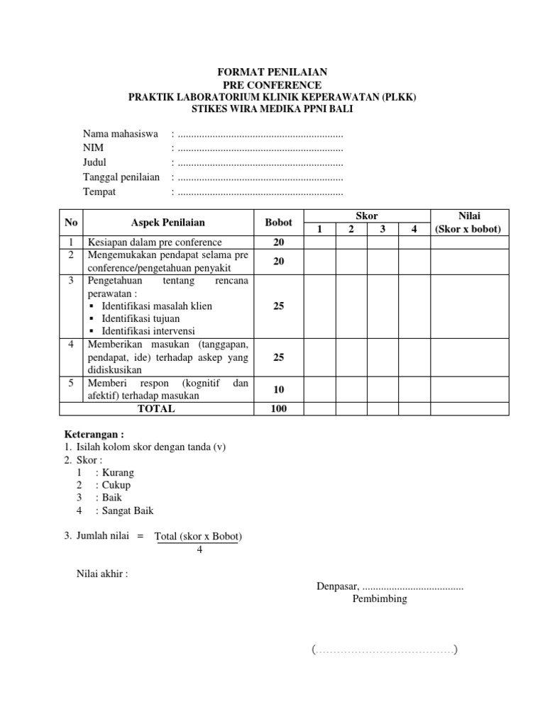 Format Penilaian Pre Conference | PDF