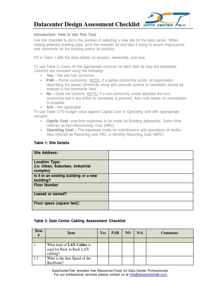Datacenter Design Assessment Checklistv2.1 | PDF | Data Center | Router ...