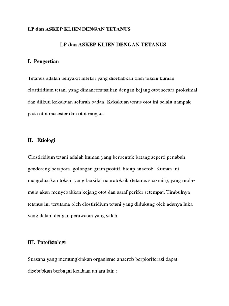 LP Dan Askep Klien Dengan Tetanus | PDF