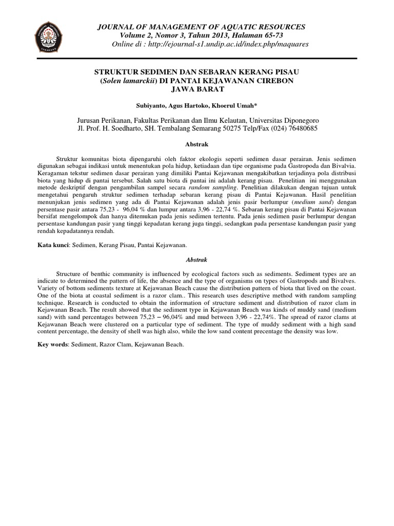 1 - Struktur Sedimen Dan Sebaran Kerang Pisau (Solen Lamarckii) Di ...