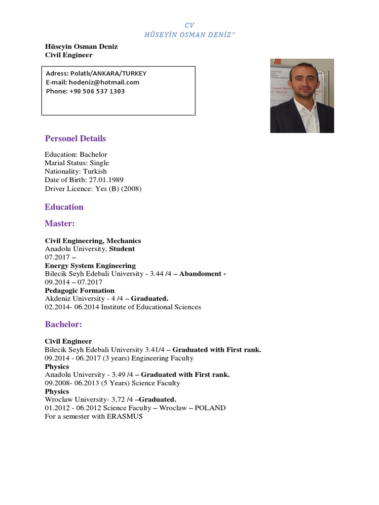 Deniz H O English CV | PDF | Turkey | Science