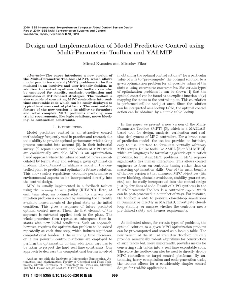 MPC Yalmip MPT | PDF | Mathematical Optimization | Control Theory
