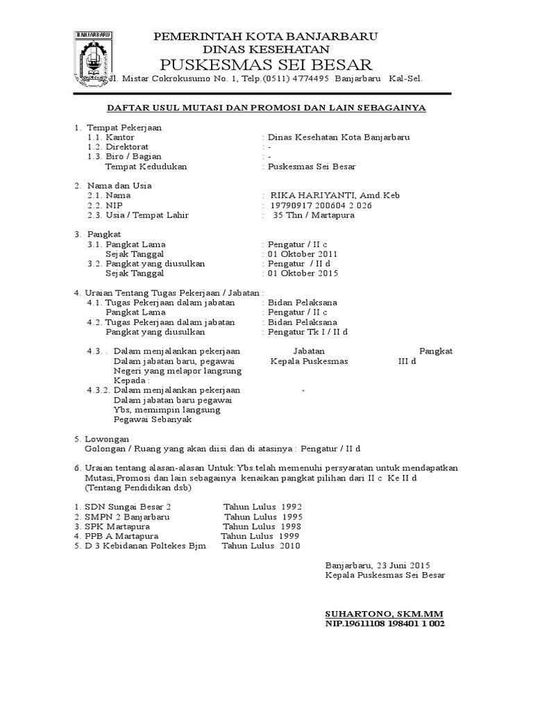 Daftar Usul Mutasi Dan Promosi | PDF