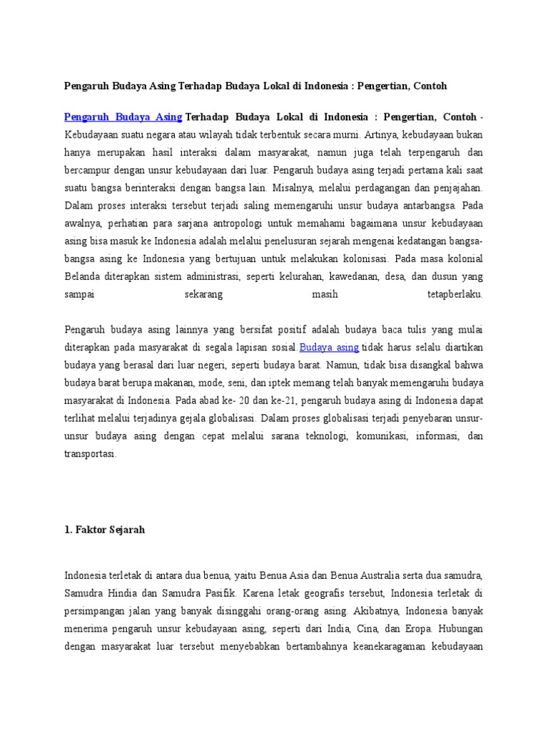 Pengaruh Budaya Asing Terhadap Budaya Lokal Di Indonesia | PDF