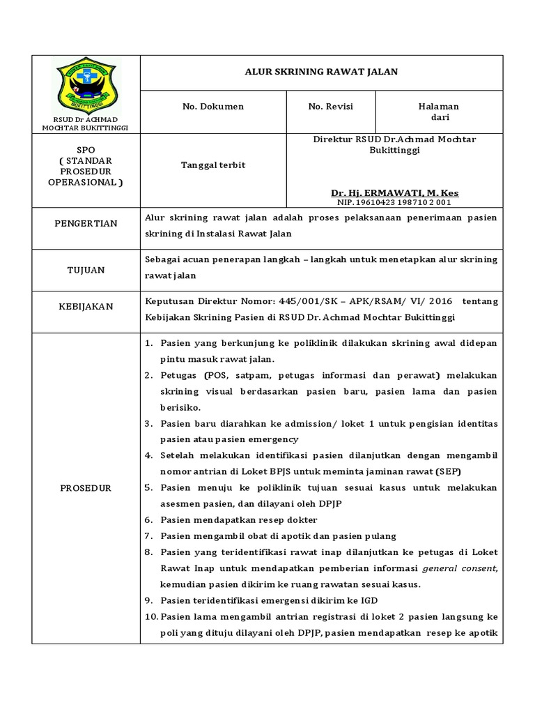 3.contoh SPO Alur Skrining Rawat Jalan | PDF