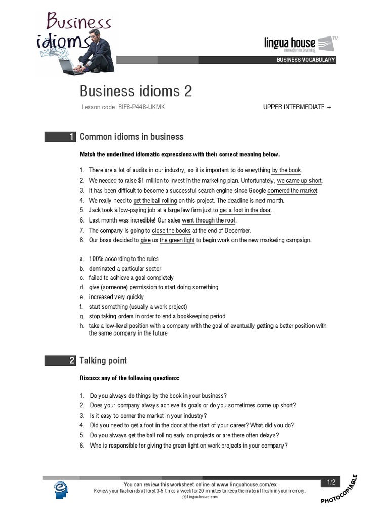 Business Idioms 2: Lingua House Lingua House | PDF | Idiom | Business