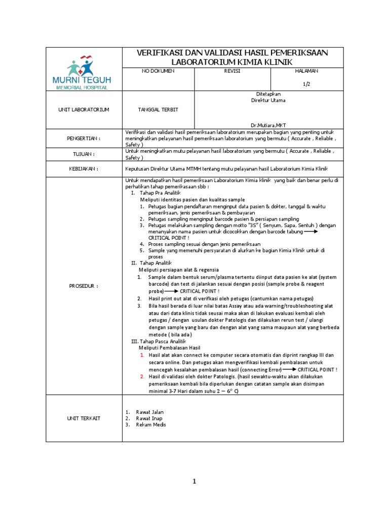 SOP Verifikasi Dan Validasi KIMIA KLINIK | PDF