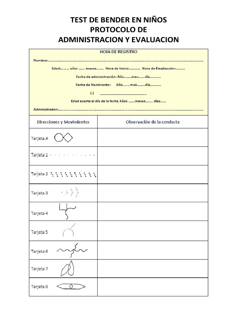 Bender Protocolo (Niños) Administracion y Evaluacion | PDF