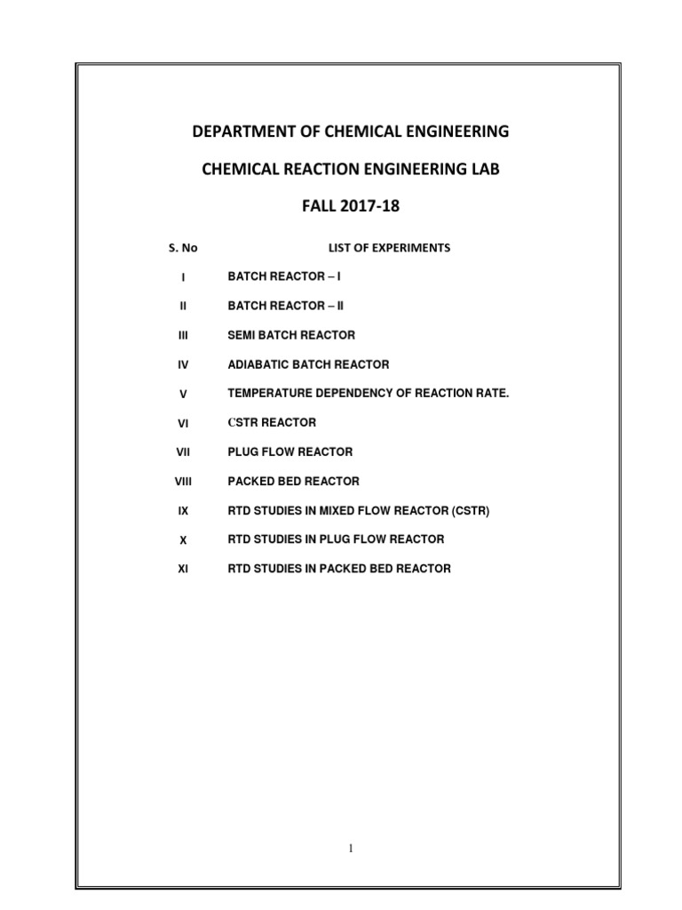 CRE First Cycle Lab Manual | Download Free PDF | Chemical Reactor | Titration