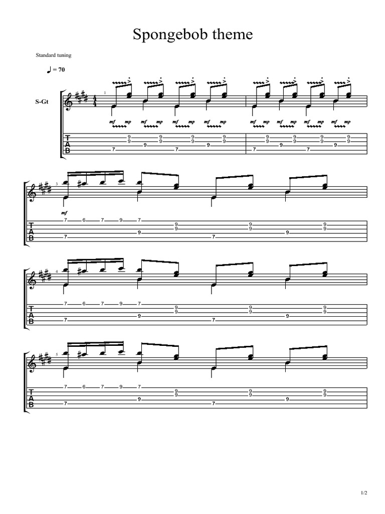 SpongeBob's Theme Song: Guitar Tablature for the Iconic Opening Theme ...