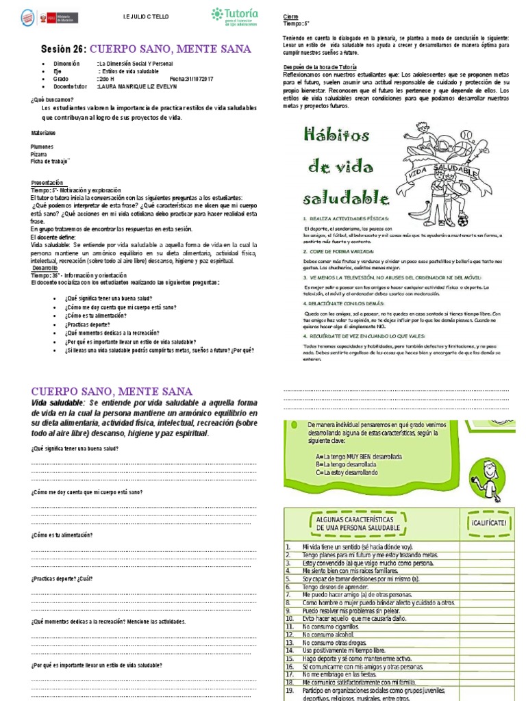 Sesion Cuerpo Sano Mente Sana | PDF | Conceptos psicologicos | Sicología