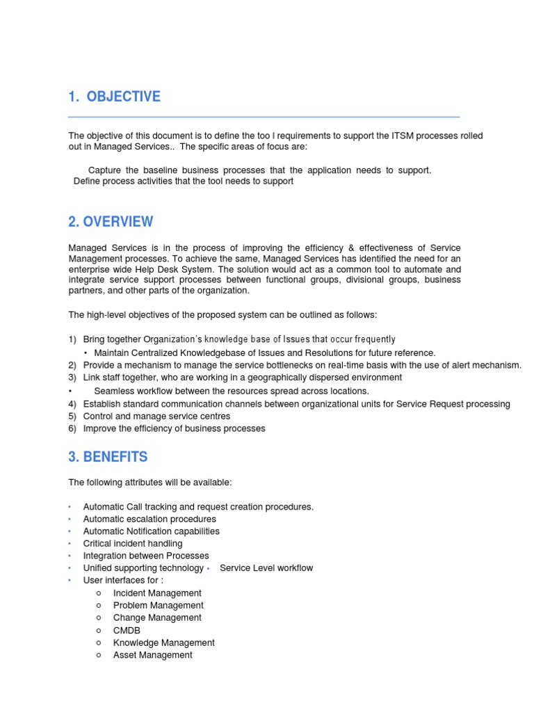 ITSM Tool Requirements Overview | PDF | Itil | Business Process