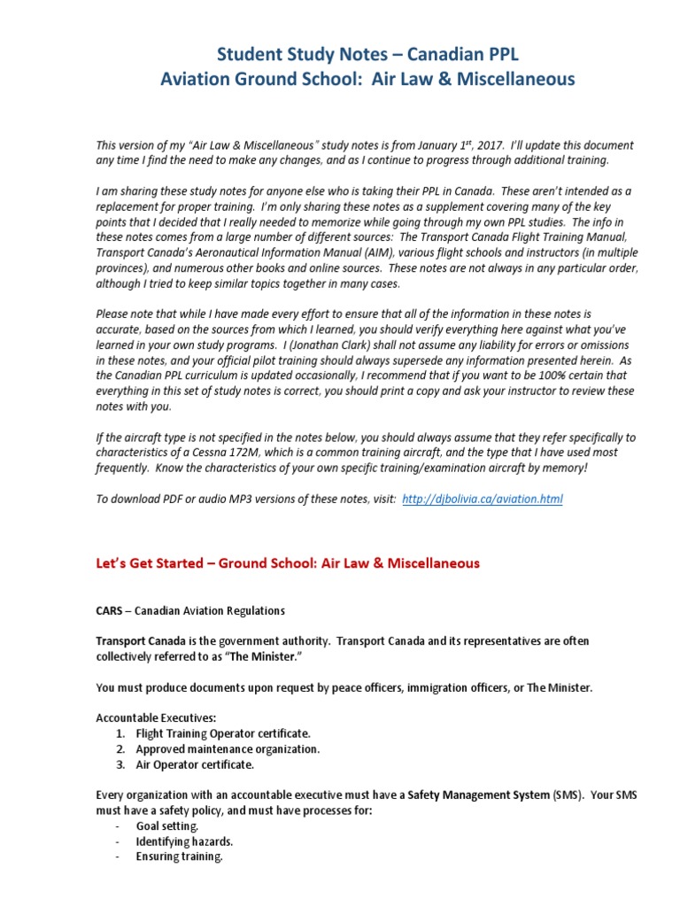 Study Notes Air Law | PDF | Visual Flight Rules | Instrument Flight Rules