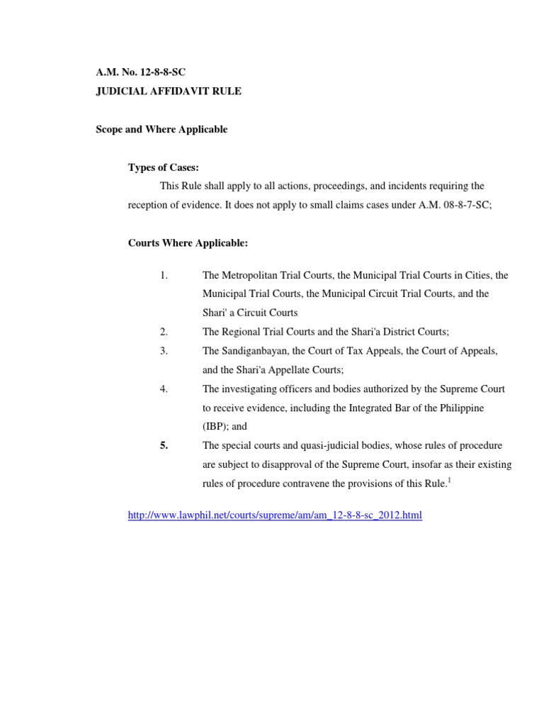 A.M. No. 12-8-8-SC Judicial Affidavit Rule | PDF