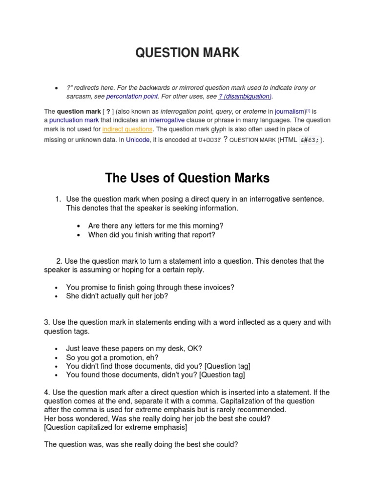Question Mark | PDF | Punctuation | Symbols