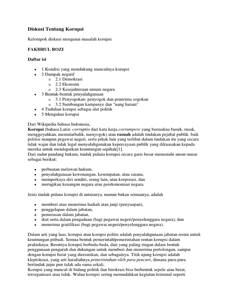 Topik Diskusi Mengenai Korupsi | PDF | Ilmu Sosial