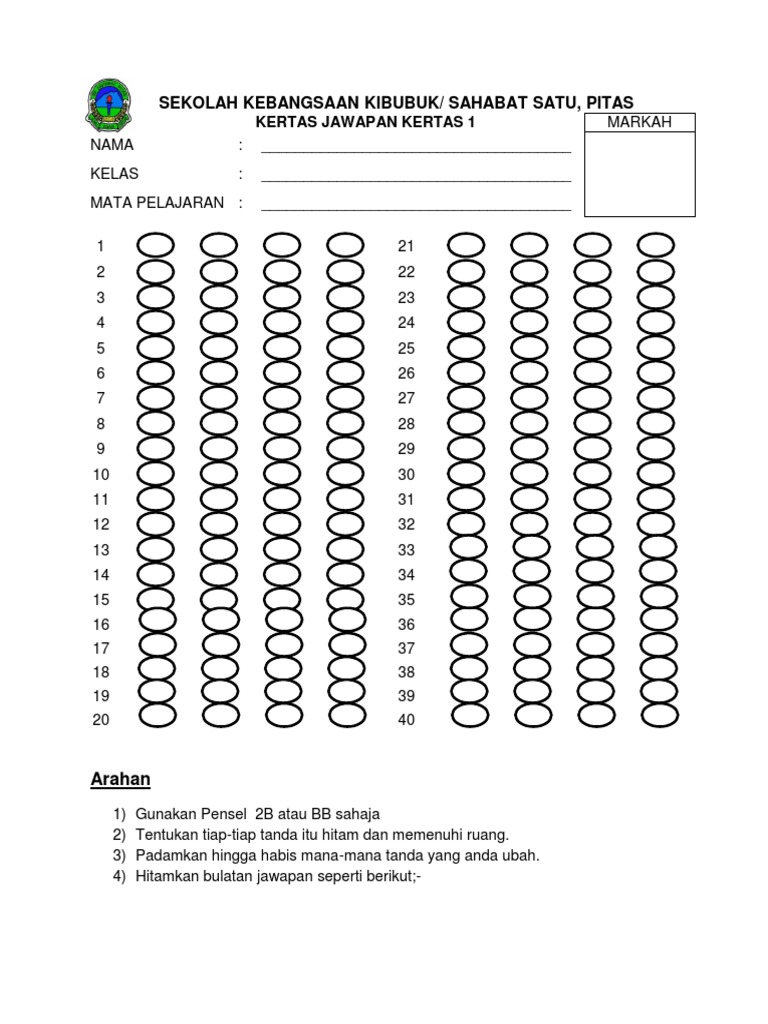 Contoh Kertas Jawapan Objektif | PDF