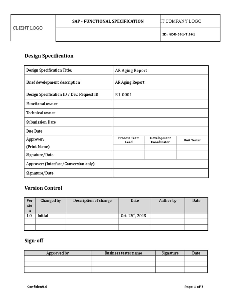 FS - AR Aging Report | PDF | Specification (Technical Standard) | Parameter (Computer Programming)