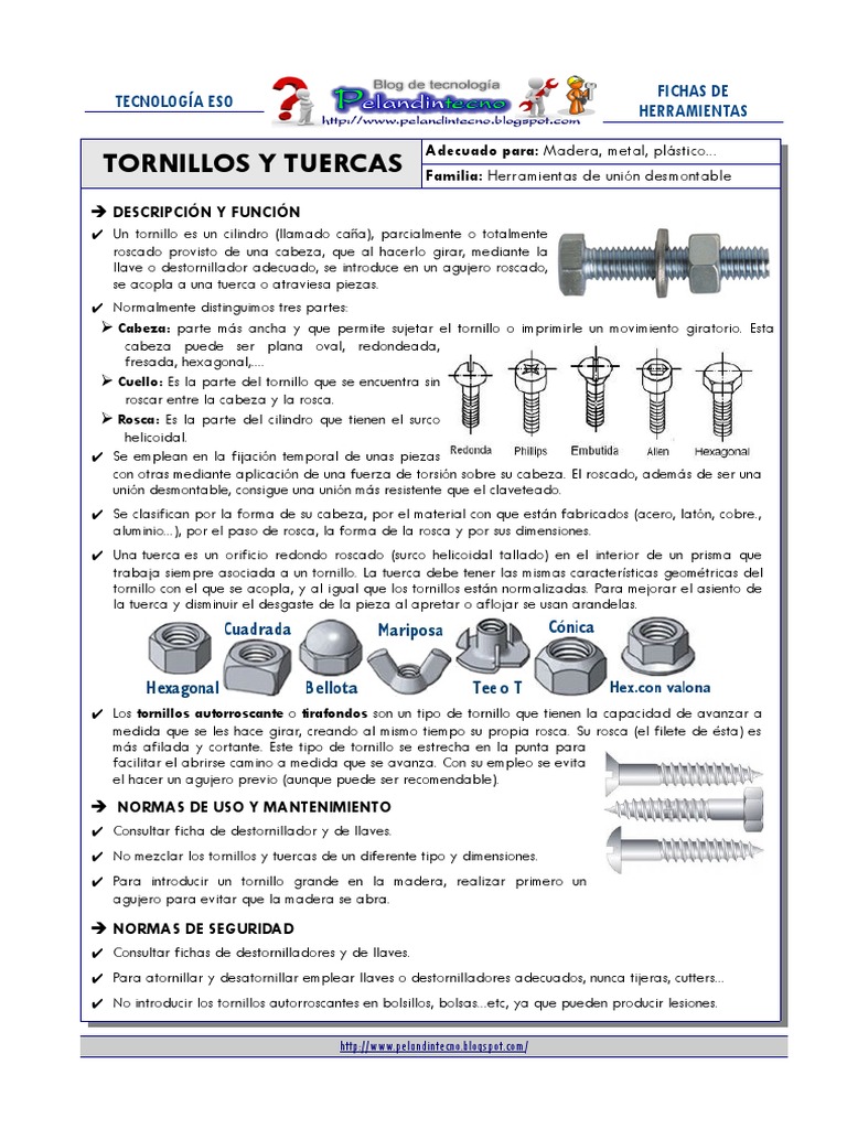 Tornillos y Tuercas | PDF | Tornillo | Herramientas