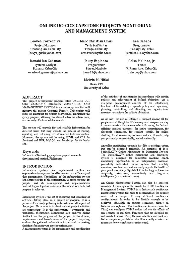 Capstone Project Monitoring | PDF | Databases | Surveillance