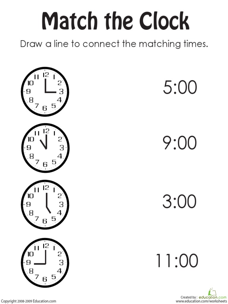 Match The Clock: Draw A Line To Connect The Matching Times | PDF