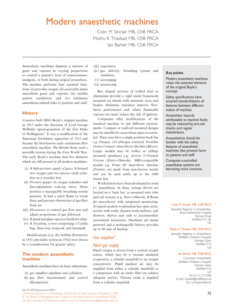 Modern Anaesthetic Machines | PDF | Flow Measurement | Anesthesia