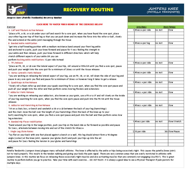 Jumpers Knee Tendinitis Recovery Routine | PDF | Knee | Musculoskeletal ...
