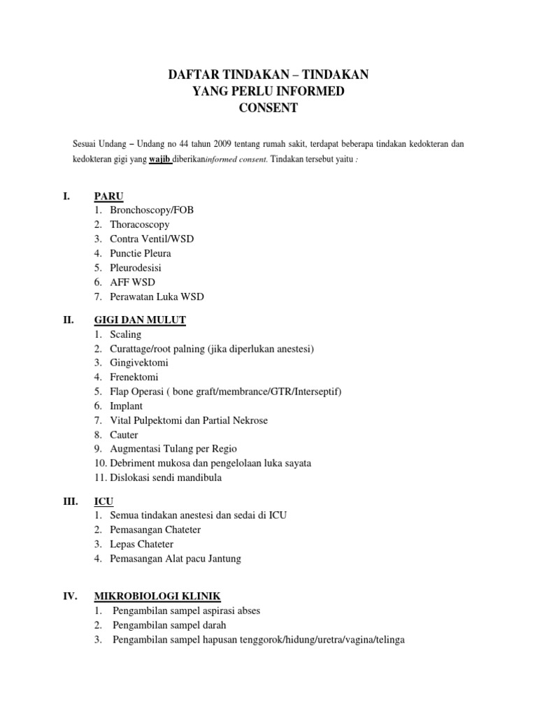 Daftar Tindakan Yg Perlu Inform Consent | PDF