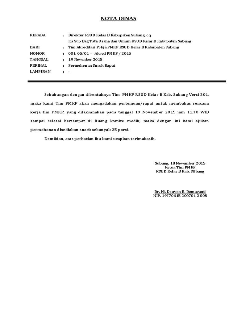 Nota Dinas Permintaan Snack | PDF