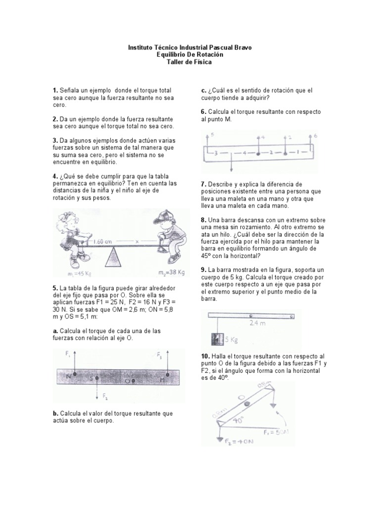 Taller de Estatica | PDF | Esfuerzo de torsión | Rotación
