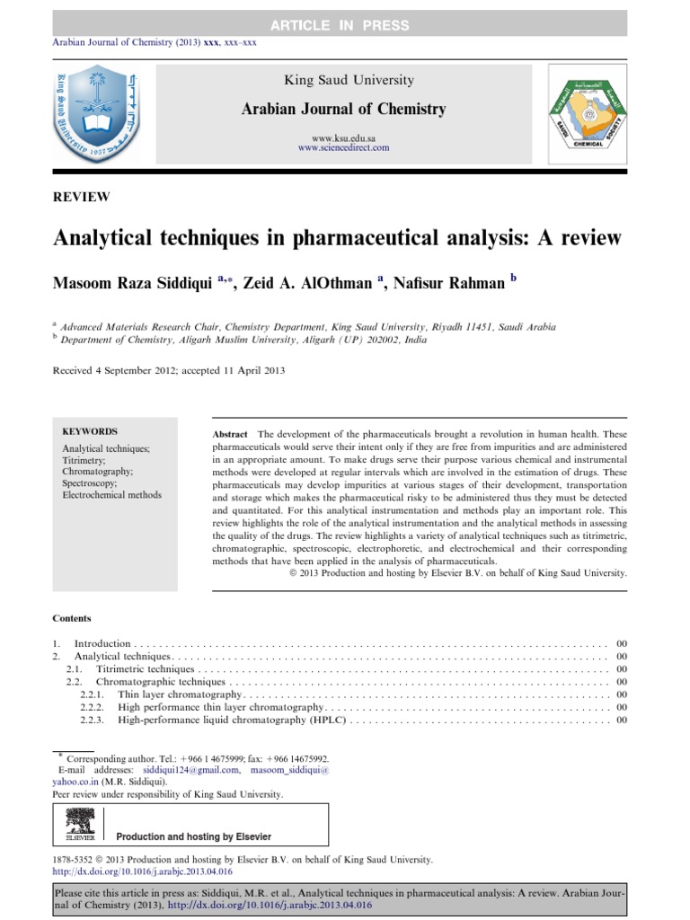 Analytical Techniques in Pharmaceutical Analysis A | PDF | High ...