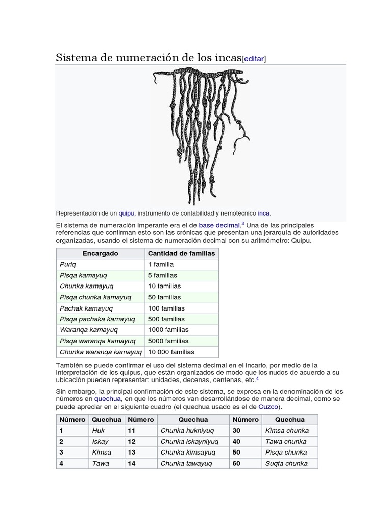 Sistema de Numeración de Los Incas | PDF | Enseñanza de matemática ...