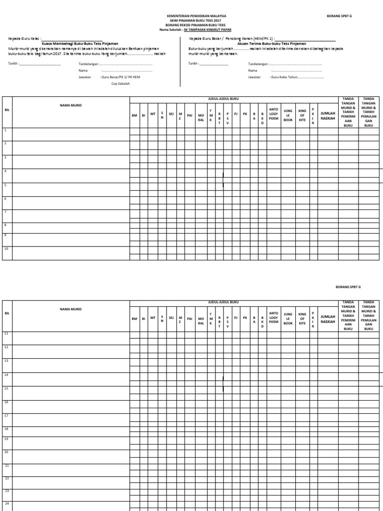 Borang SPBT G Tahap 2 KSSR | PDF