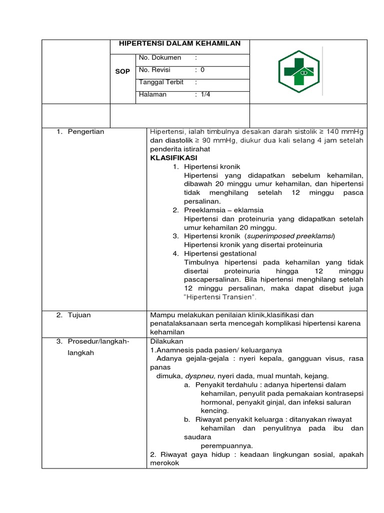 Sop Hipertensi Dalam Kehamilan | PDF | Pengembangan Diri | Kesehatan Holistik