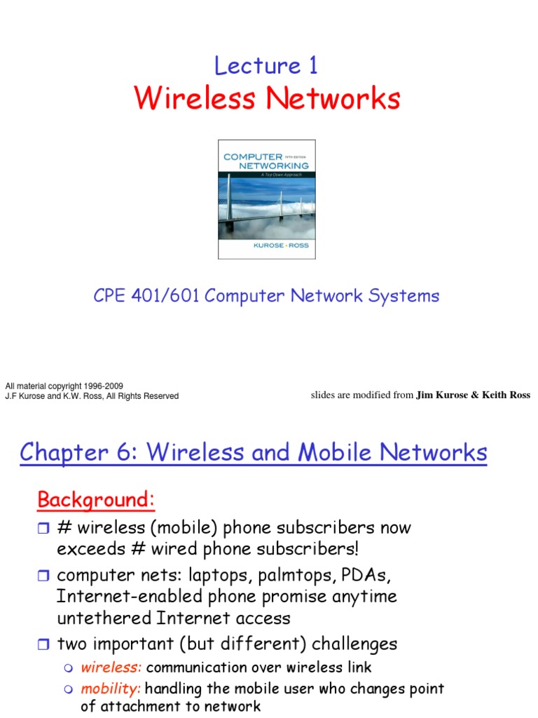 Wireless Networks: CPE 401/601 Computer Network Systems | PDF | Wireless Lan | Signal To Noise Ratio