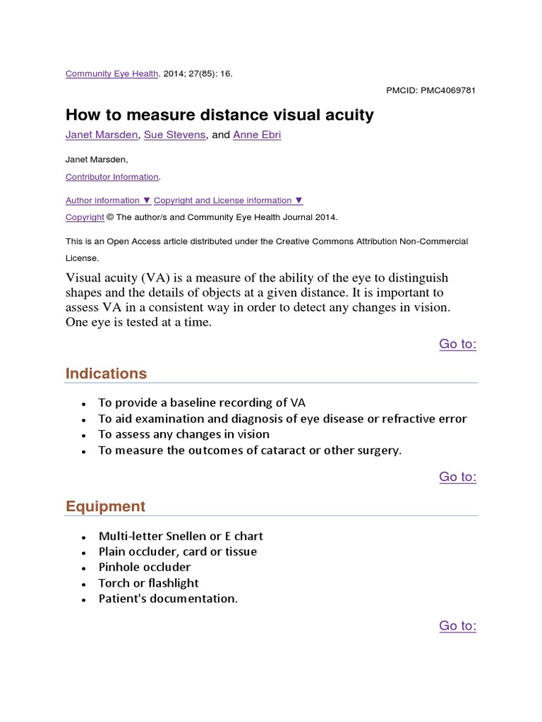 How To Measure Distance Visual Acuity: Indications | PDF | Visual ...