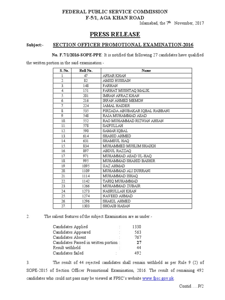 SOPE 2016 Exam Results Announced | PDF | Pakistan | Religion And Belief