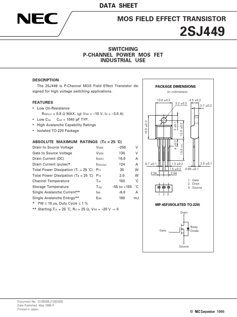 2SJ 449 - Nec | PDF | Field Effect Transistor | Mosfet