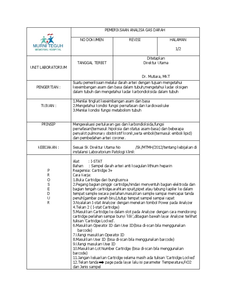 SPO Analisa Gas Darah | PDF