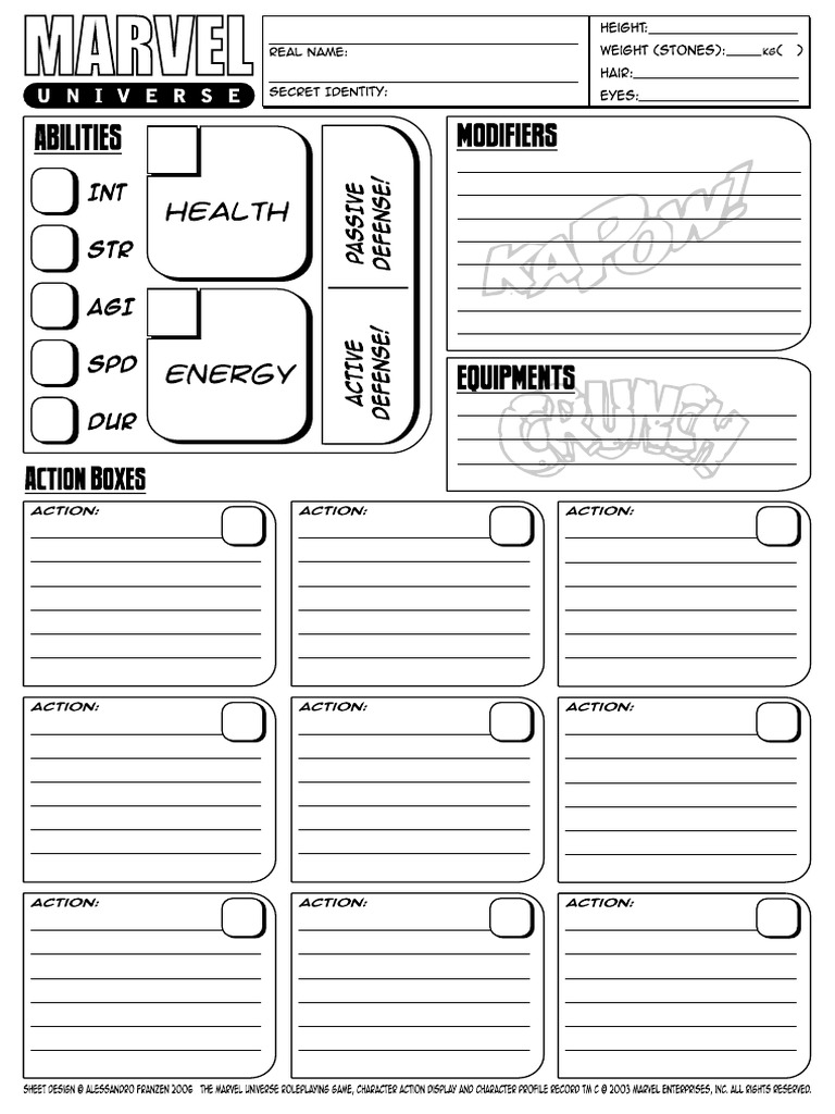 Marvel Universe RPG Character Sheet PDF | PDF