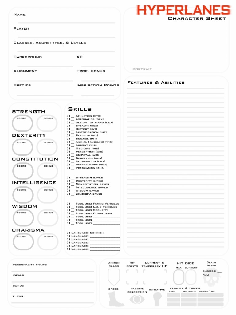 Hyperlanes Character Sheet | PDF