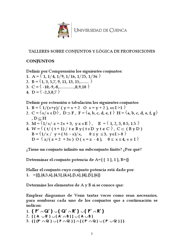 Taller Sobre Conjuntos y Logica de Proposiciones 2017 | PDF | Sintaxis (Lógica) | Semántica
